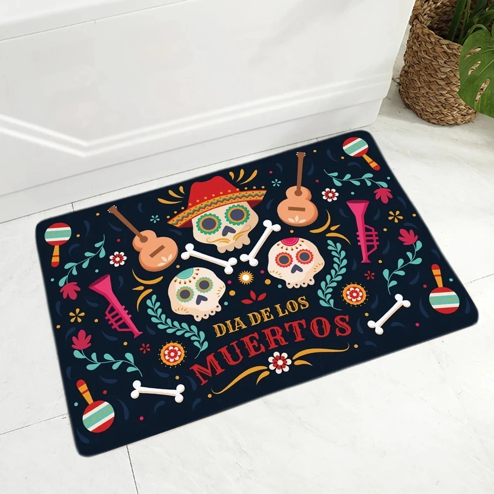 Mexican Day of The Dead Skeleton Flowers Rug Sugar Skulls Carpet for ...