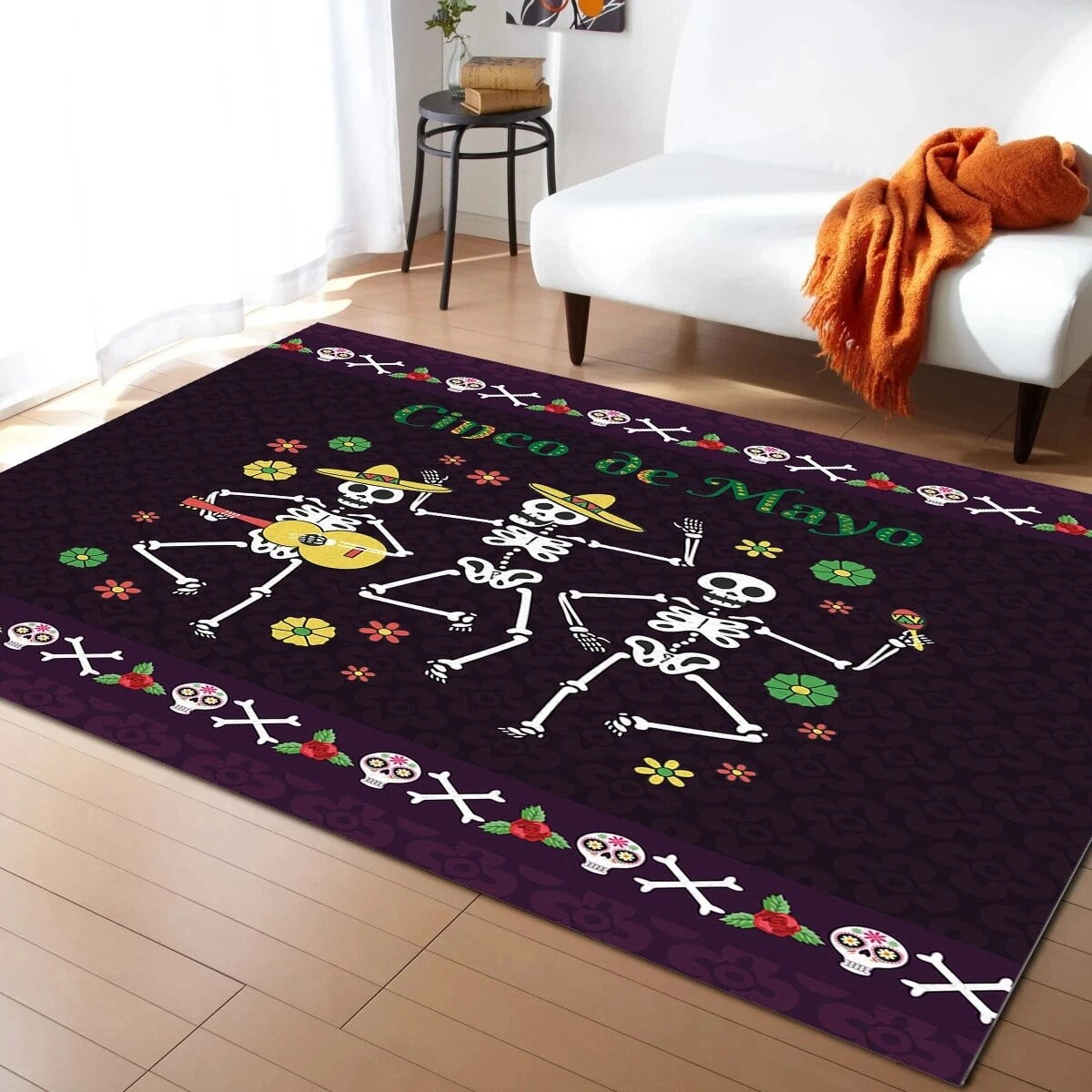 Mexican Day of The Dead Skull Flower Carpet for Living Room Decor Sofa ...
