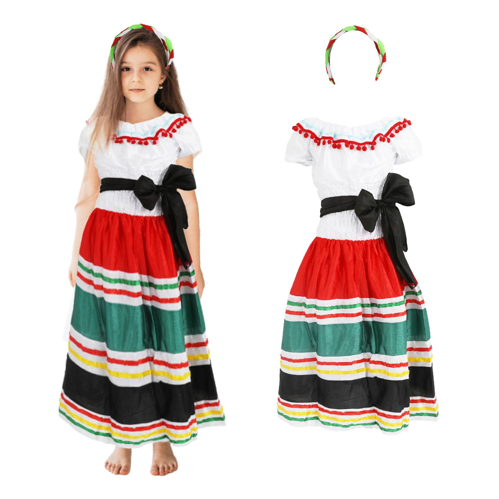 Mexican Dress for Girl Traditional Mexico Vestidos Rainbow Cinco de ...