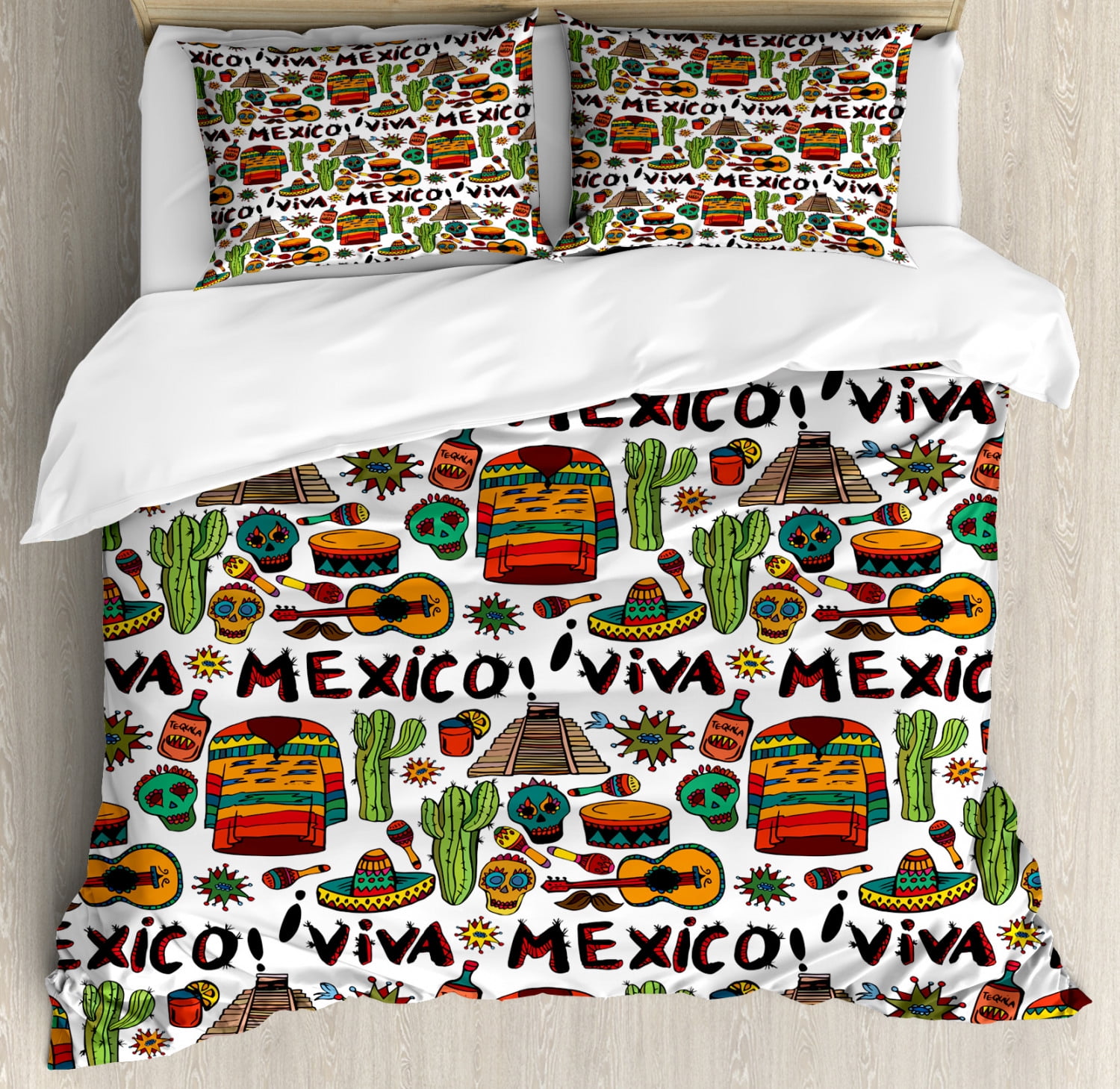 Mexican Duvet Cover Set King Size, Viva Mexico with Native Elements ...