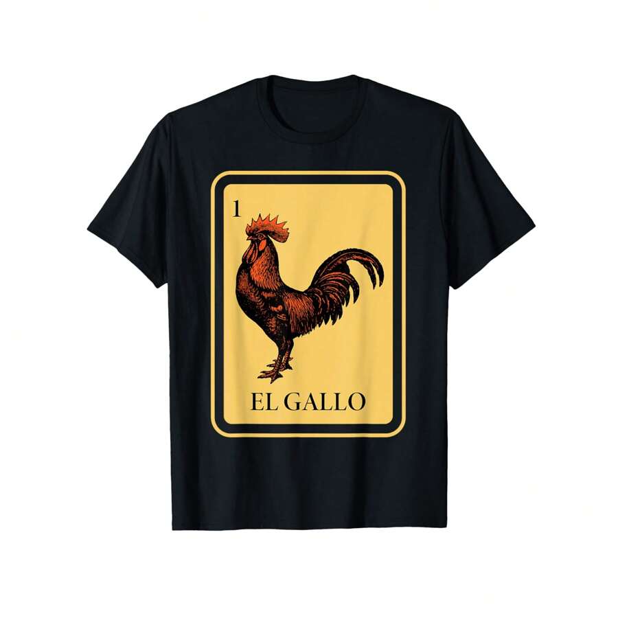 Mexican El Gallo Bingo Card Game Traditional Rooster T-Shirt, 100% ...