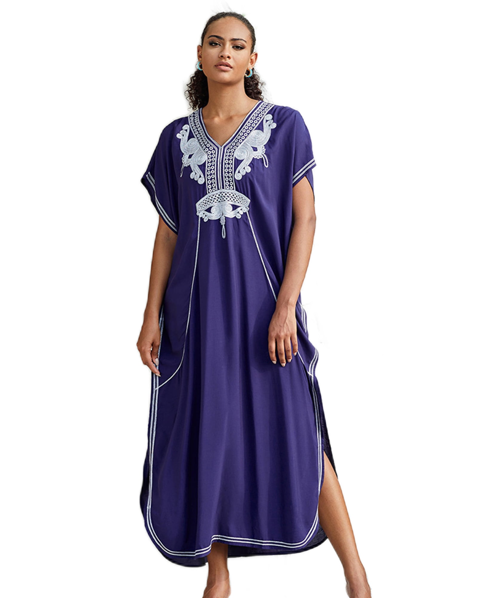 Mexican Embroidered Kaftan Dresses for Women Batwing Sleeve Caftan ...