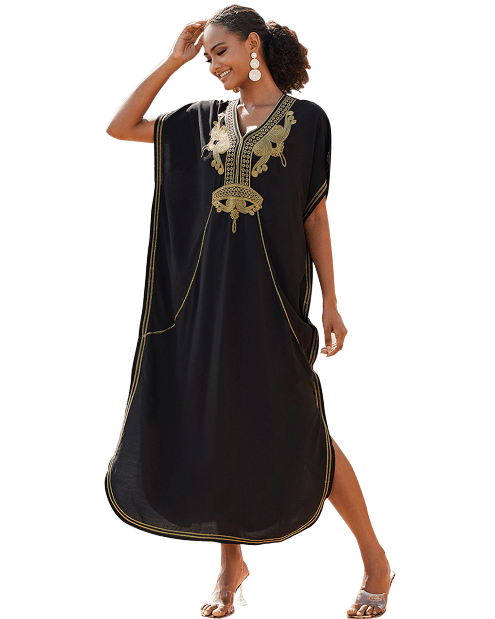 Mexican Embroidered Kaftan Dresses for Women Batwing Sleeve Caftan ...