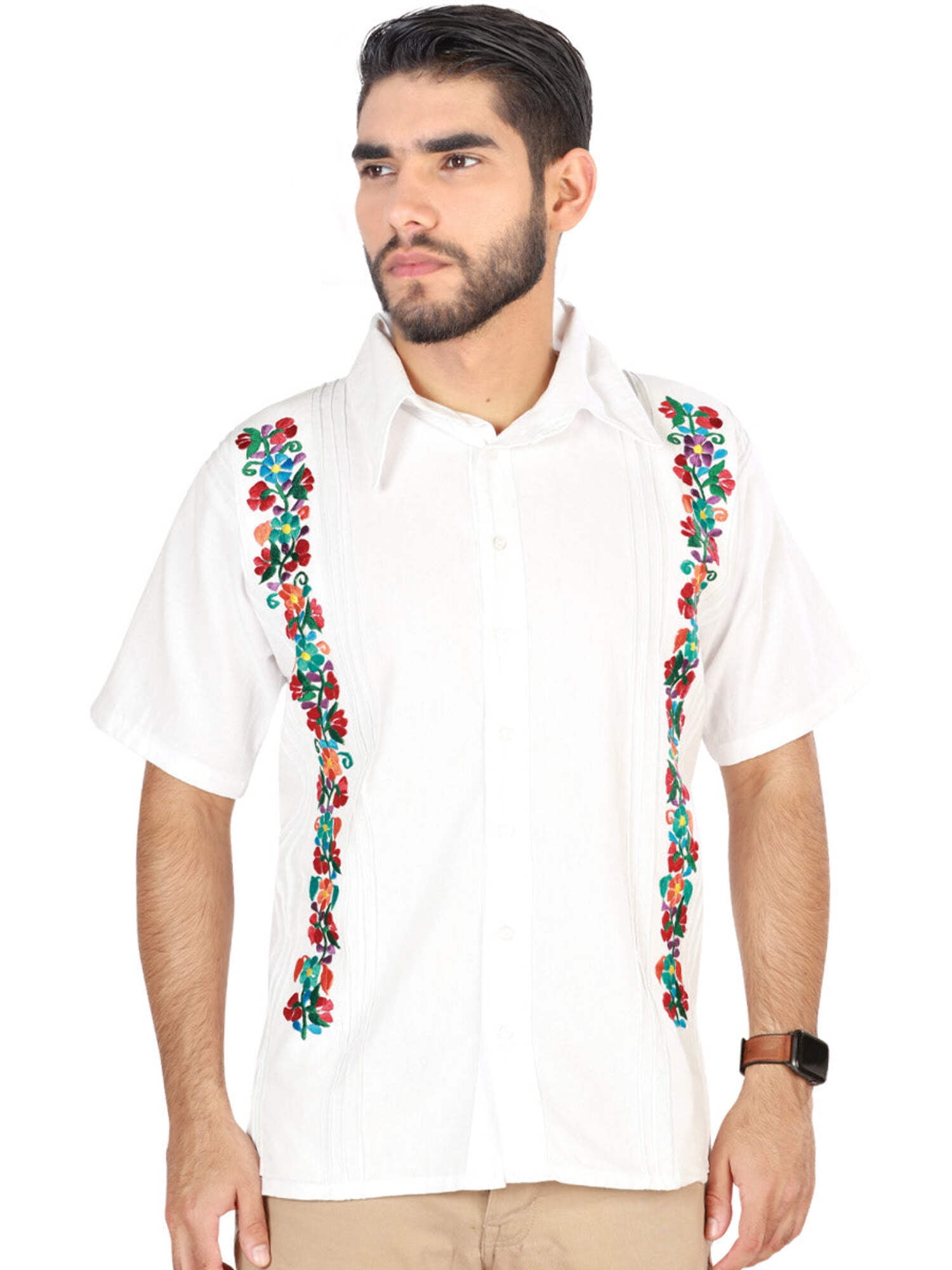 Mexican Embroidered Shirt Guayabera 100% Cotton White 603114 - Walmart.com