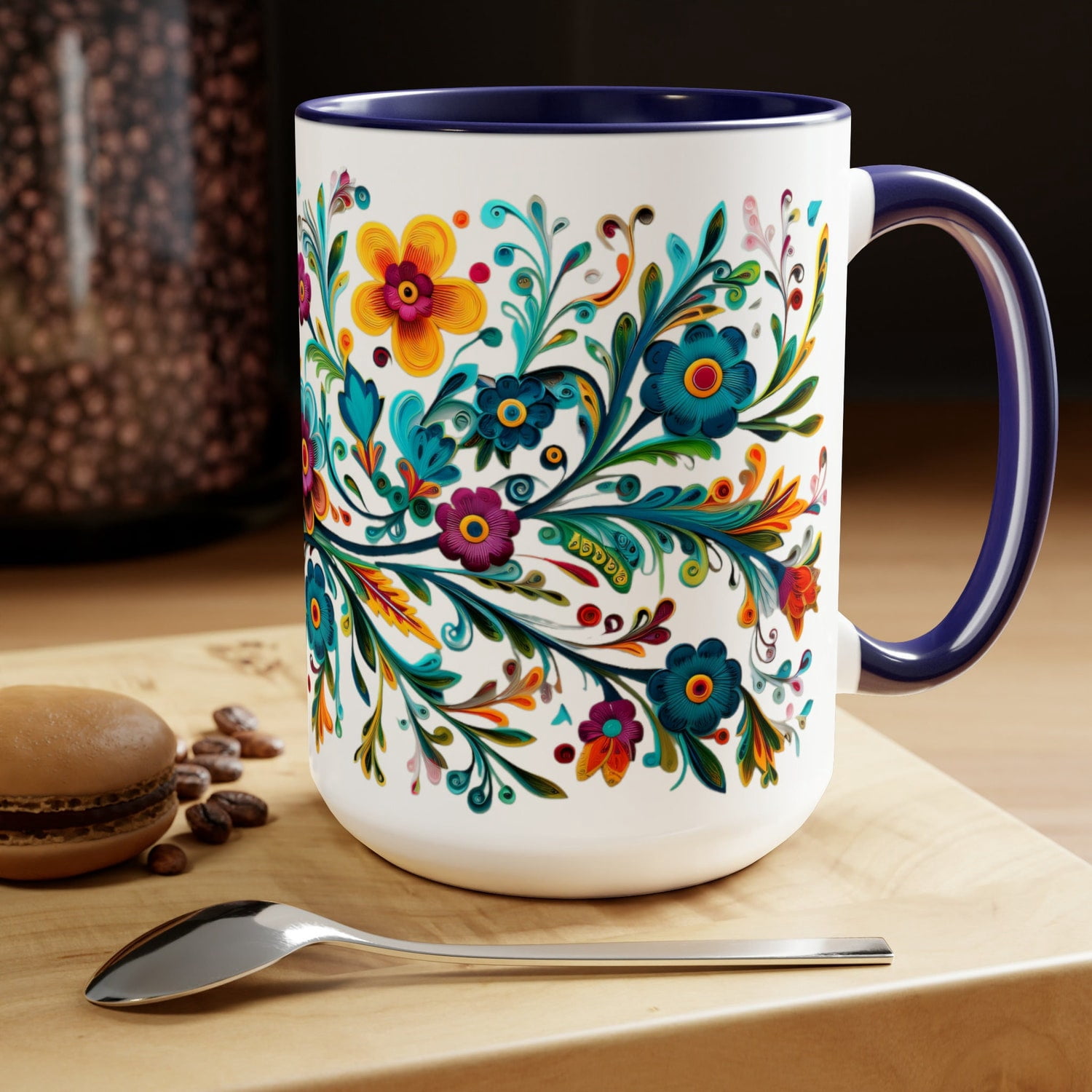 Mexican Embroidery Floral Mug Vibrant Folk Art Ceramic Tea Cup Bohemian ...