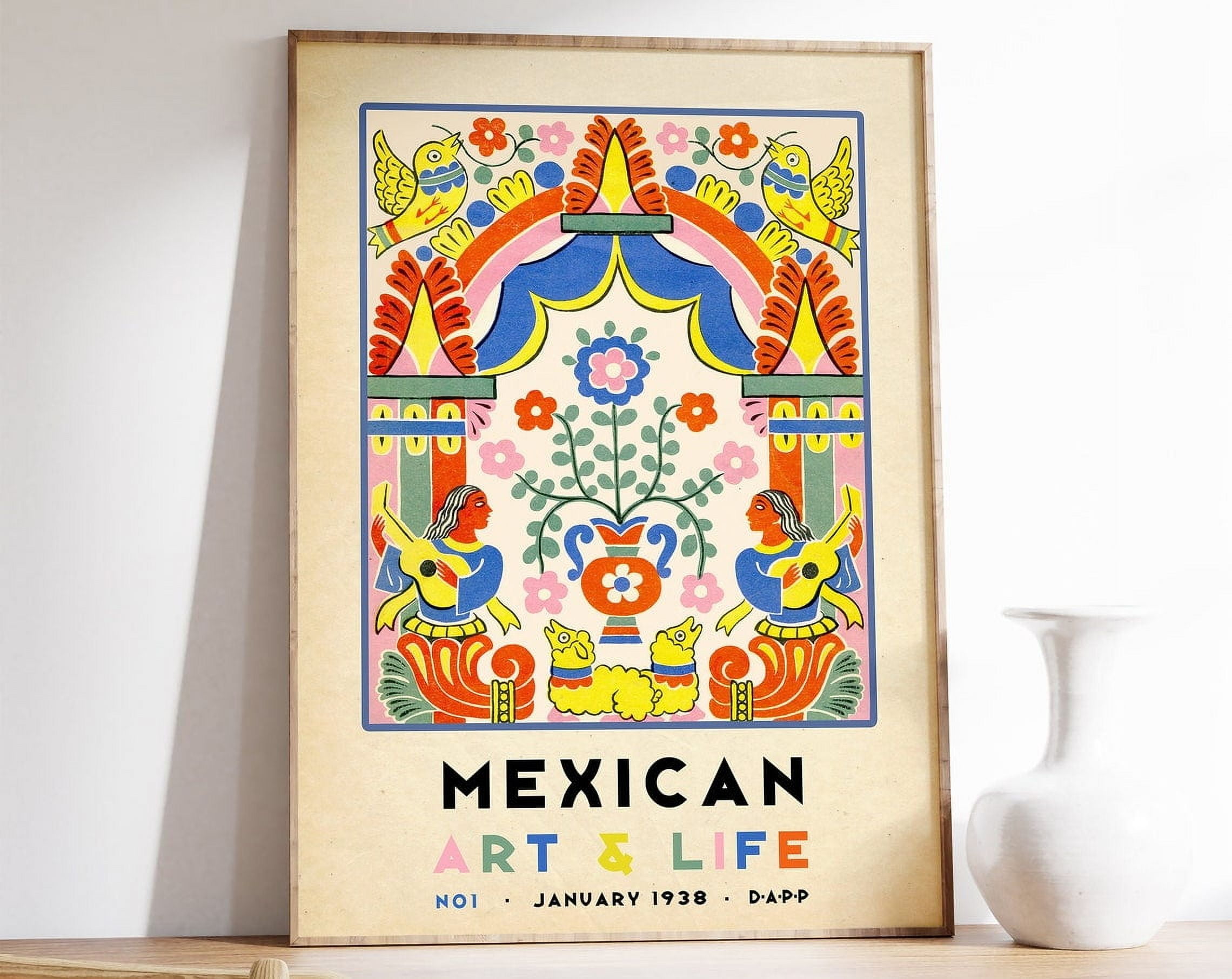 Mexican Exhibition Art Poster, Mexican Print, Floral Vintage Wall Art ...