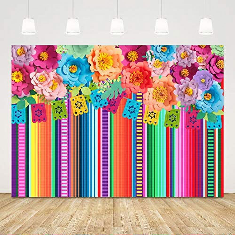 7x5ft Mexican Fiesta Theme Decor Photo Booth Backdrop, Floral Stripes ...