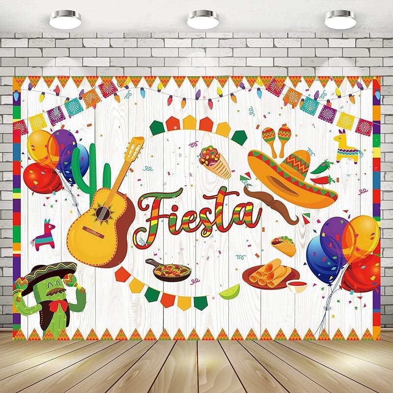 Mexican Fiesta Birthday Backdrop 7Wx5H Feet Celebration Colorful Summer ...