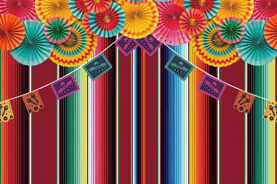 Mexican Fiesta Cinco De Mayo Theme Backdrop Colorful Flags Cactus ...