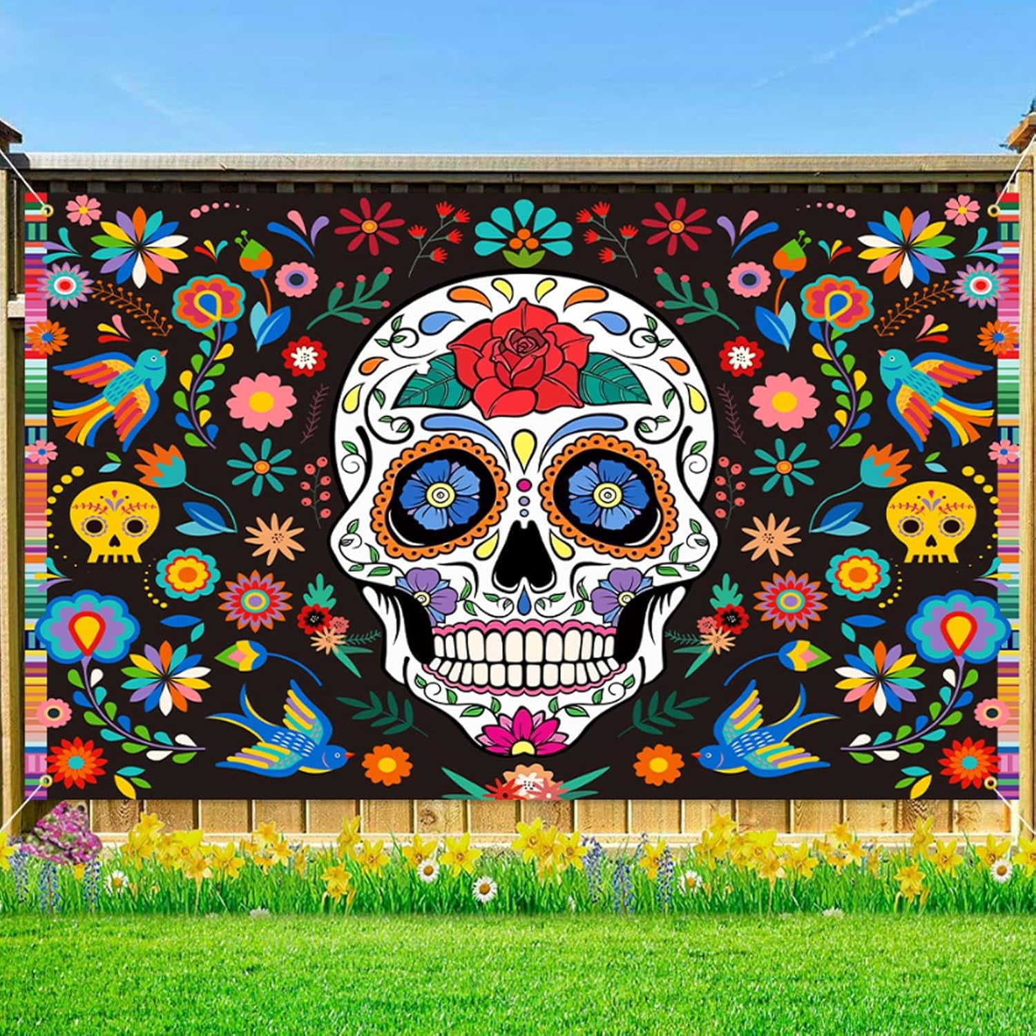 Mexican Fiesta Day of The Dead Backdrop Banner Large Dia De Los Muertos ...