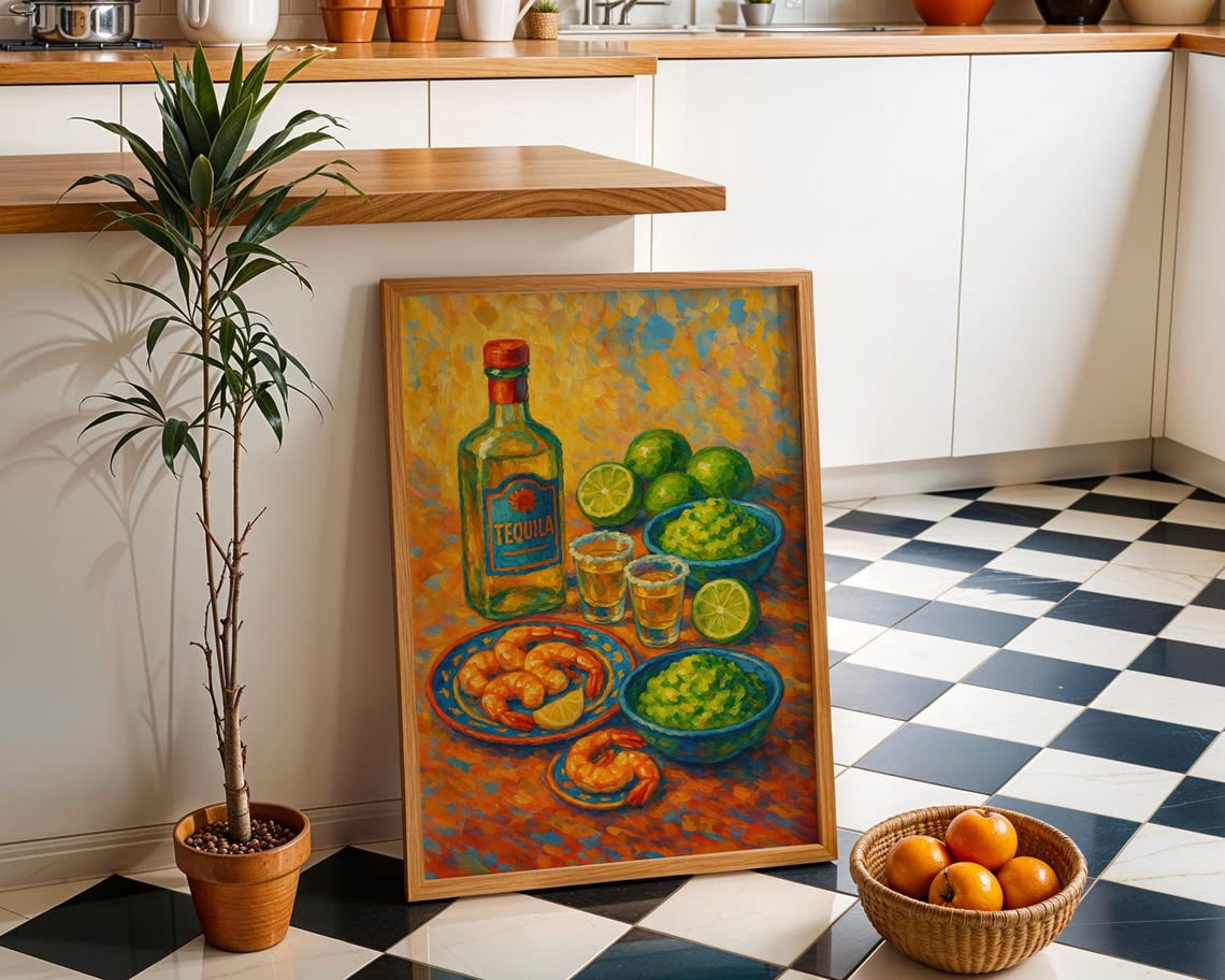 Mexican Fiesta Food Art Tequila Shrimp Guacamole Kitchen And Bar Decor ...