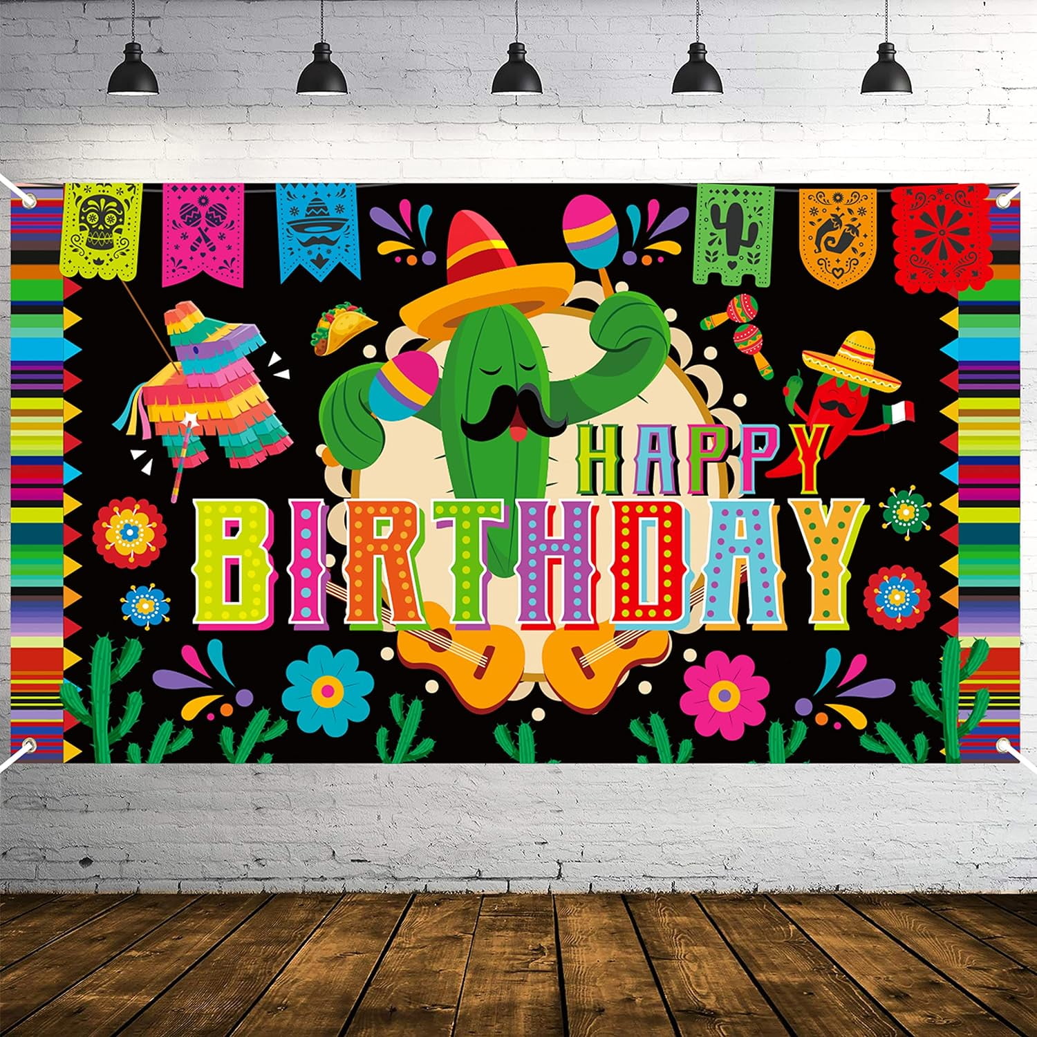 Mexican Fiesta Happy Birthday Backdrop Banner Mexico Cinco De Mayo ...
