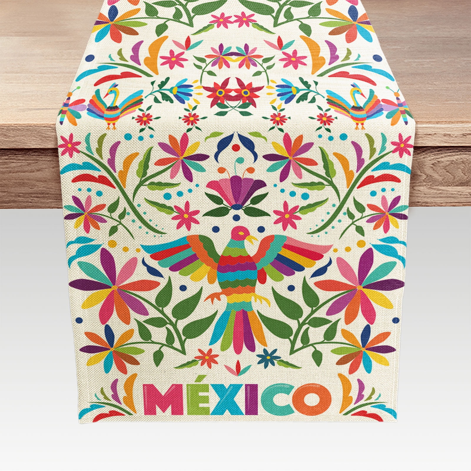 Mexican Fiesta Linen Table Runner (13"x72"), Cinco De Mayo, Dia De Los ...