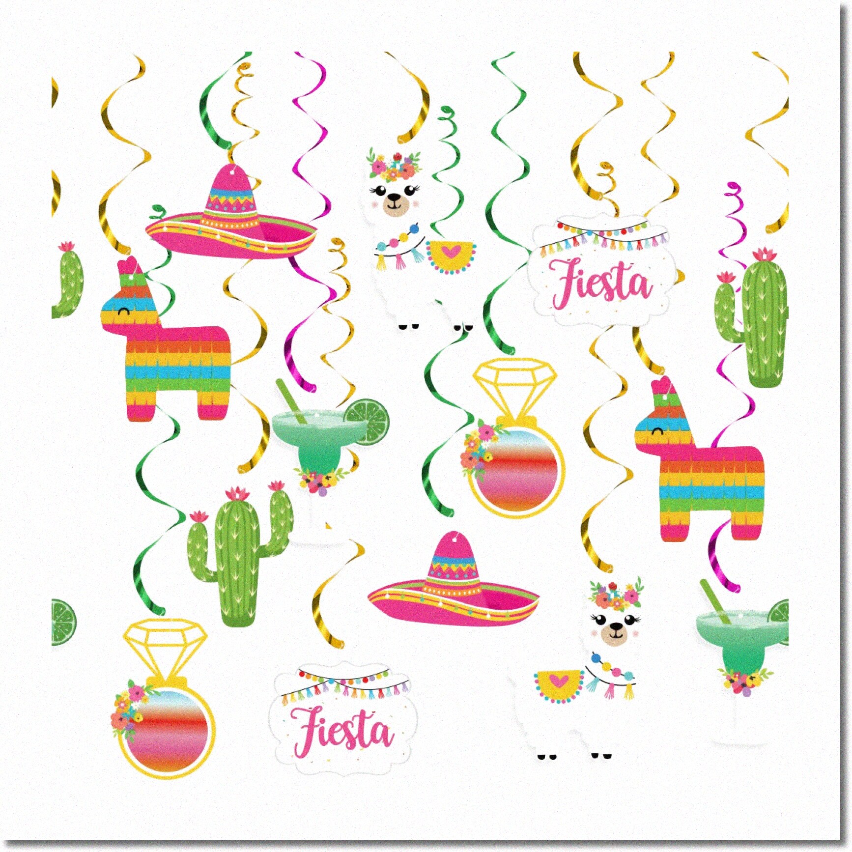 Mexican Fiesta Llama Cactus Hanging Swirl Decorations - Vibrant Final ...