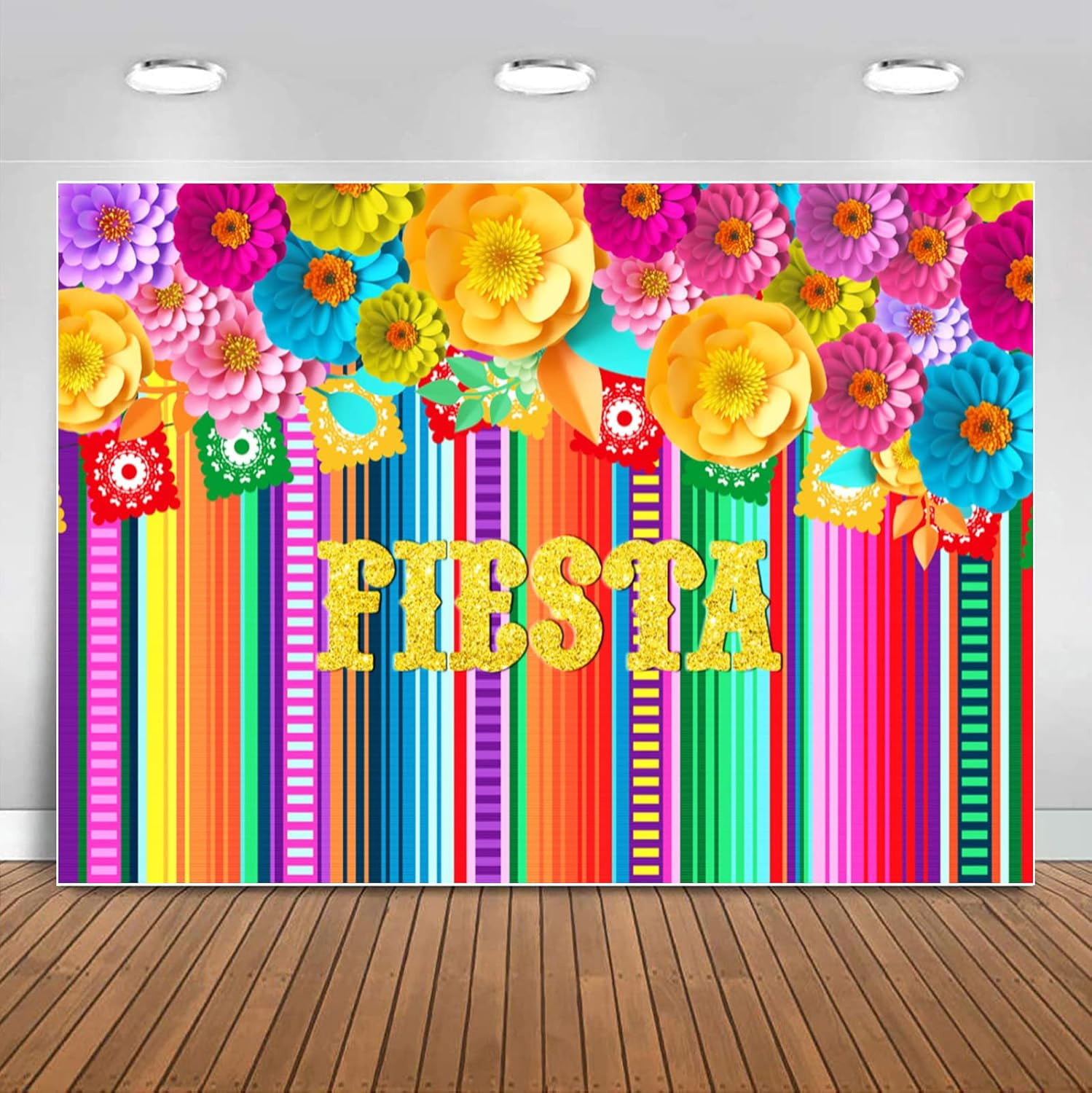 Mexican Fiesta Party Backdrop Color Stripes Paper Flower Fiesta Theme ...