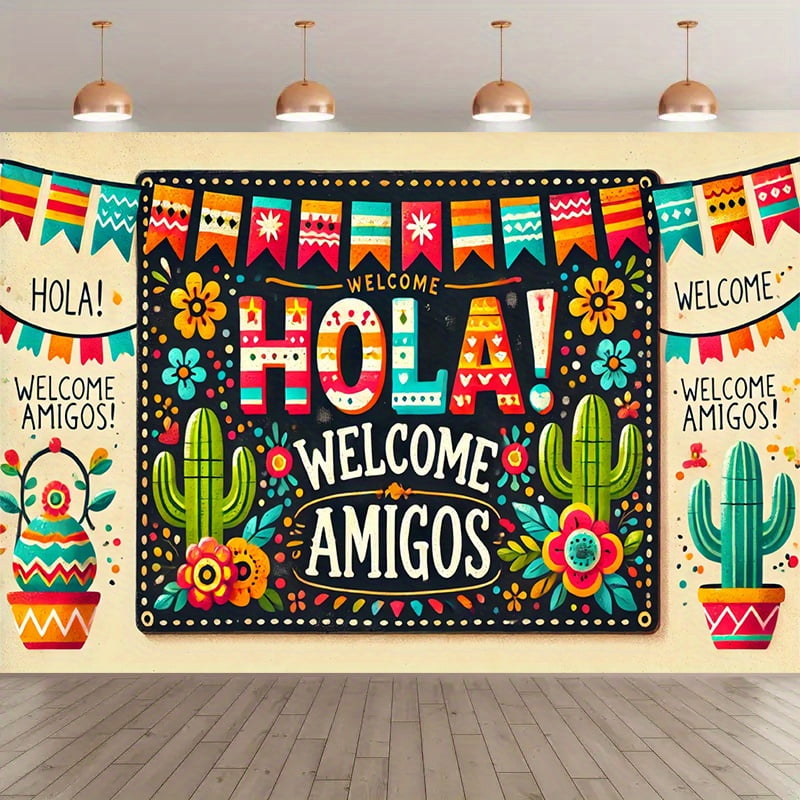 Mexican Fiesta Party Backdrop Welcome Hola Welcome Amigos Mexican ...