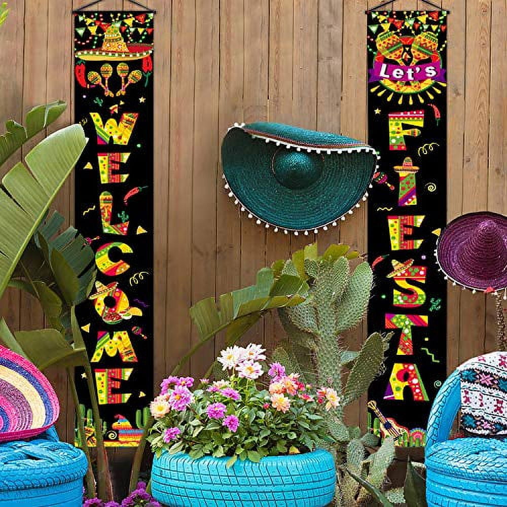 Mexican Fiesta Party Decoration Set Porch Sign Welcome Fiesta Banner ...