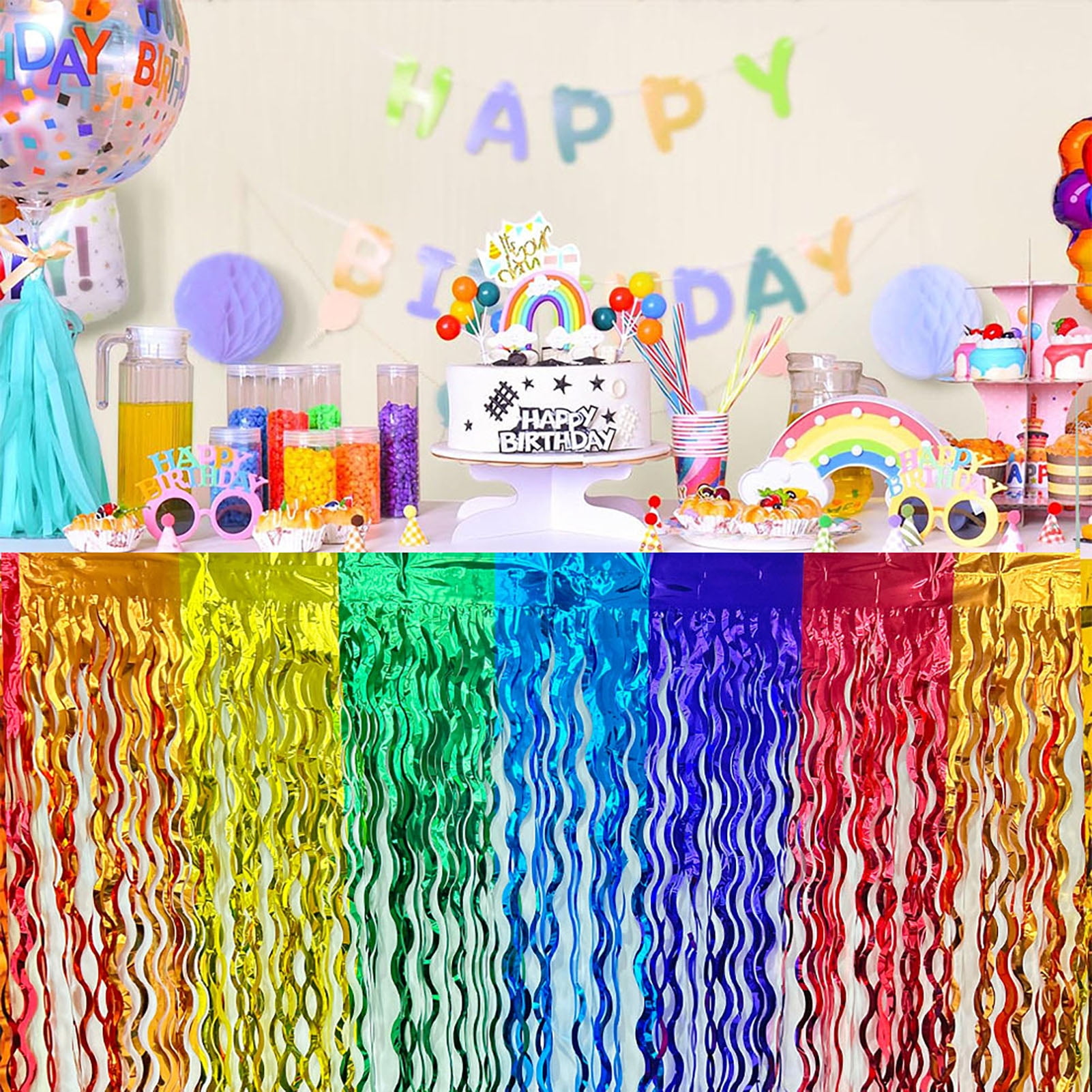 Mexican Fiesta Party Table Skirt Wavy Metallic Tinsel Foil Fringe ...