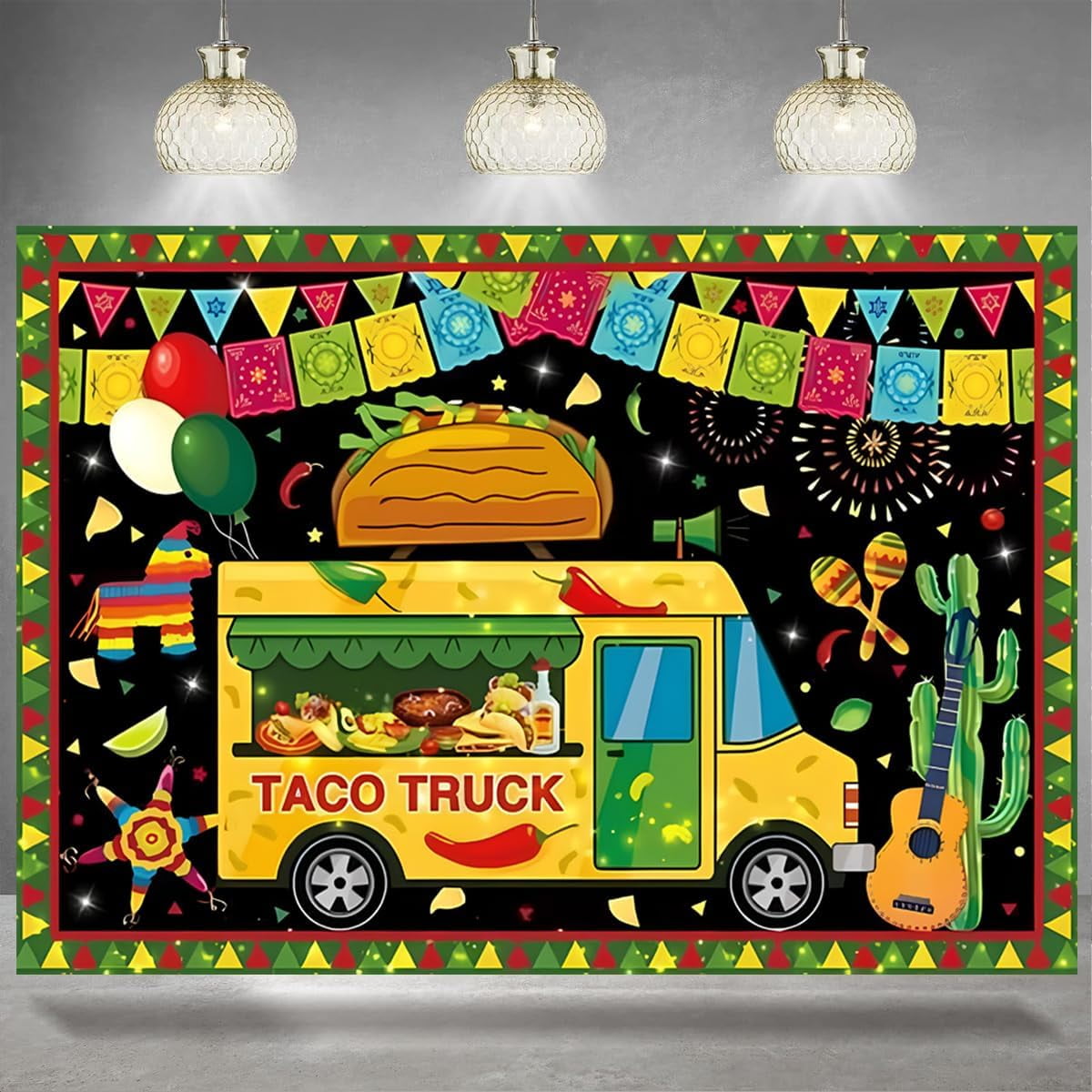 Mexican Fiesta Photography Background Taco Truck Cactus Guitar Carnival ...