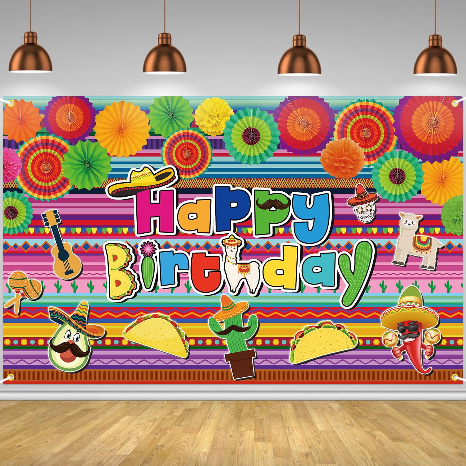 Mexican Fiesta Themed Happy Birthday Backdrop Banner Cinco De Mayo ...