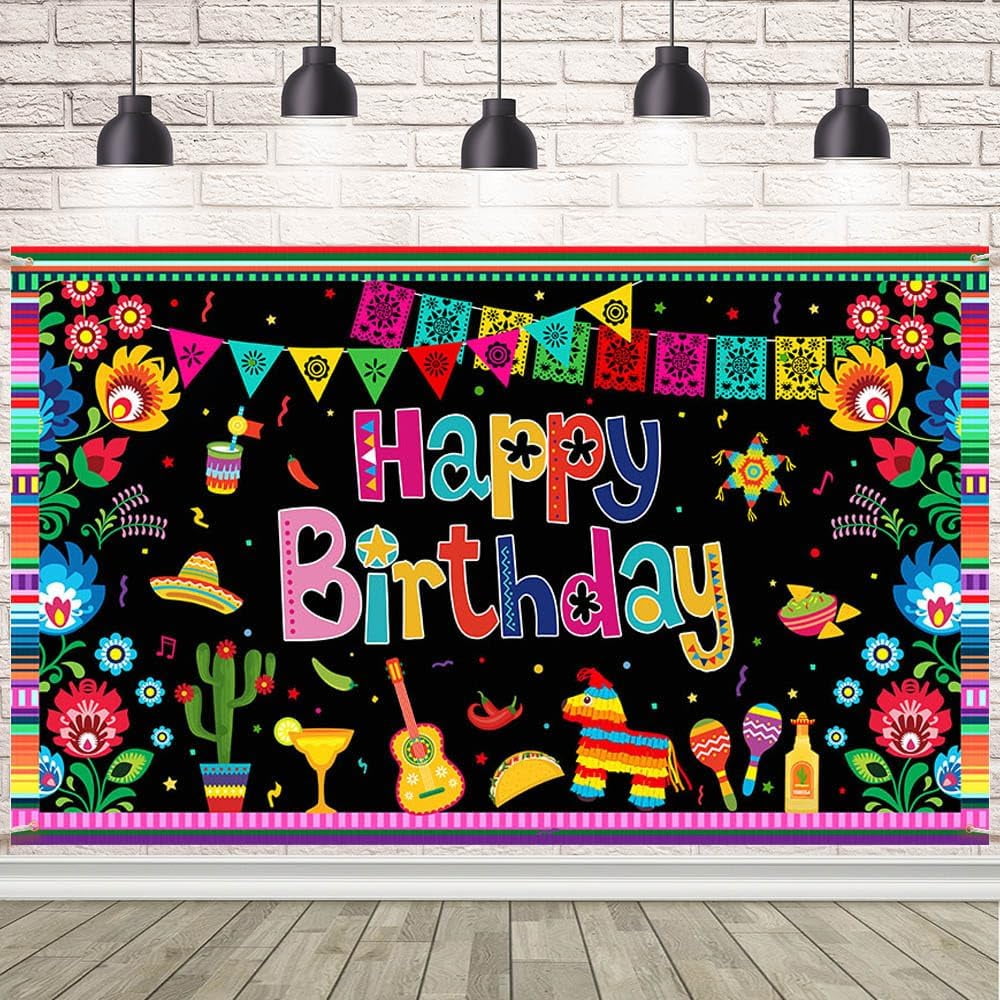 Mexican Fiesta Themed Happy Birthday Backdrop Mexican Birthday Party ...