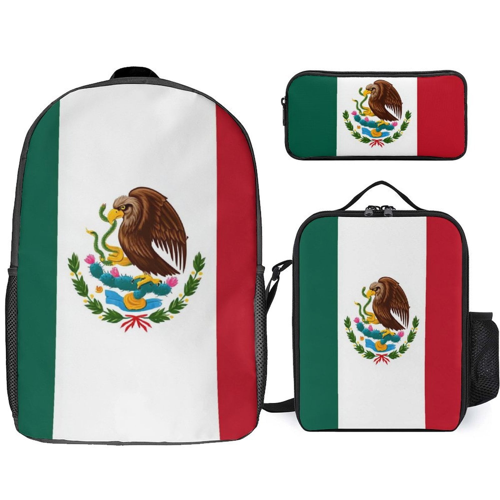 Mexican Flag Design-2 3D Printed 3pcs/Set Bags Laptop Daypack Backpack ...