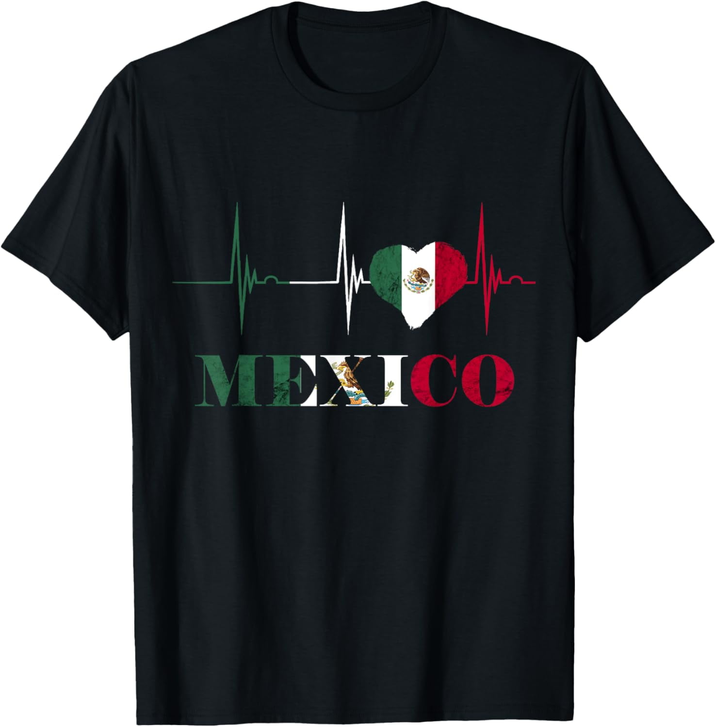 Mexican Flag Heartbeat EKG Pulse Cardiogram Mexico Heart T-Shirt ...