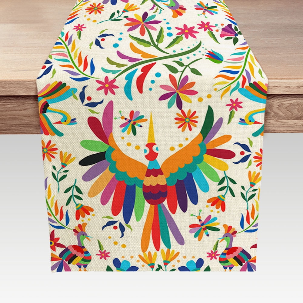Mexican Floral Beige Table Runner 13"X72", Traditional Mexican Bluebird ...