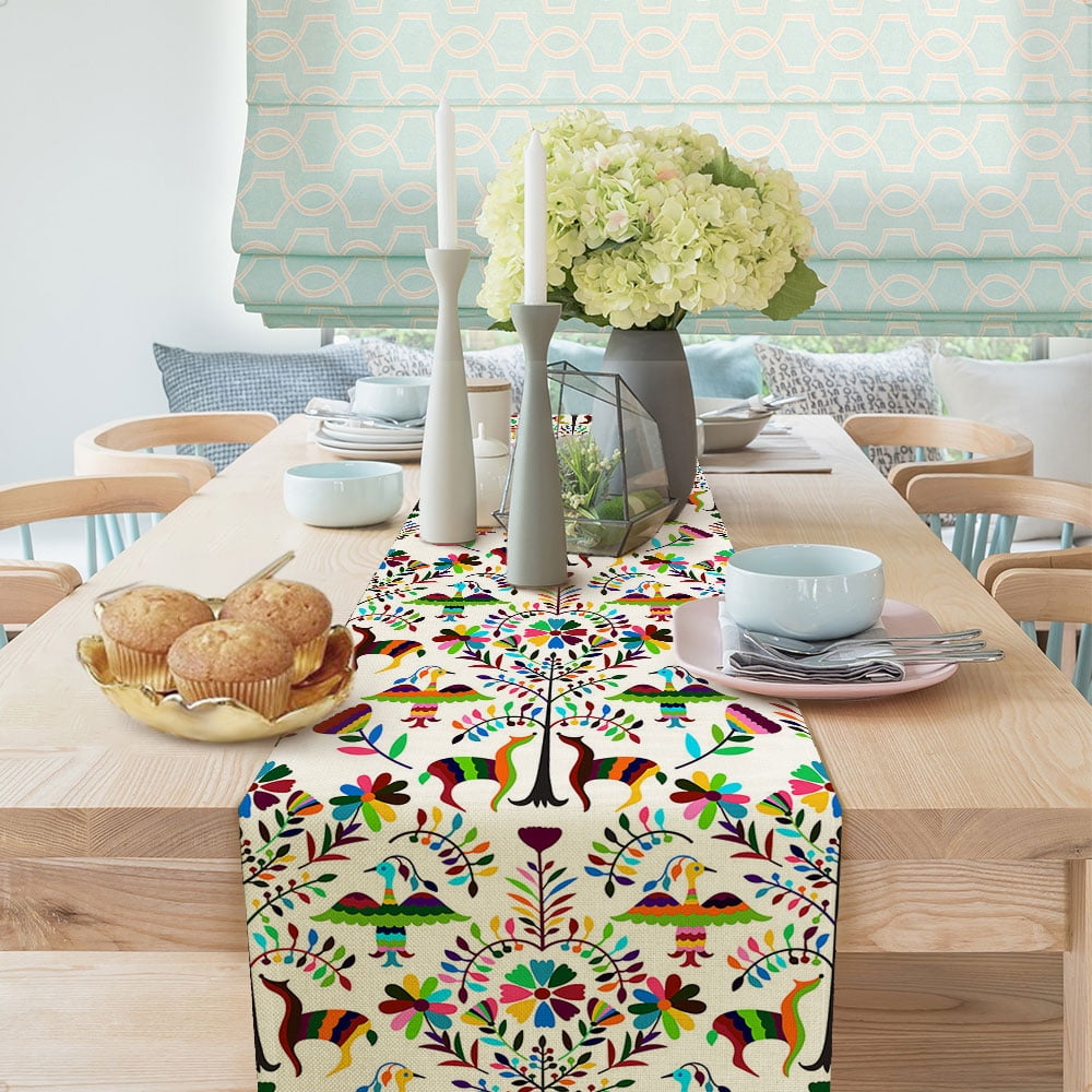 Mexican Floral Table Runners, Ethnic Art Birds and Paisley Flowers Non ...