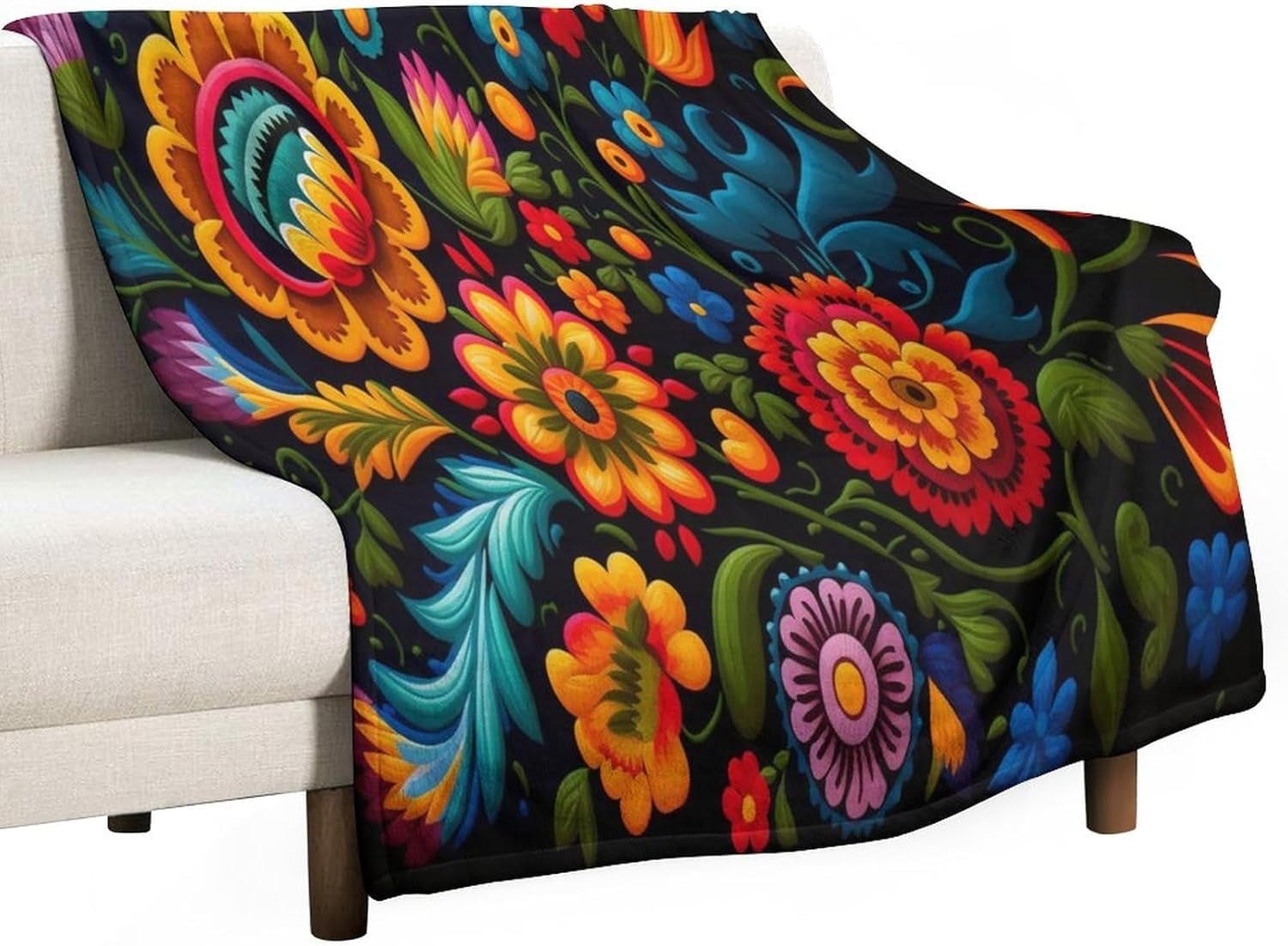 Mexican Flower Blanket White Watercolor Floral Fleece Throw Blanket 60 ...