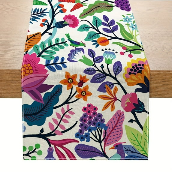 Mexican Flowers Table Runners Day of The Dead Fiesta Party r Washable ...