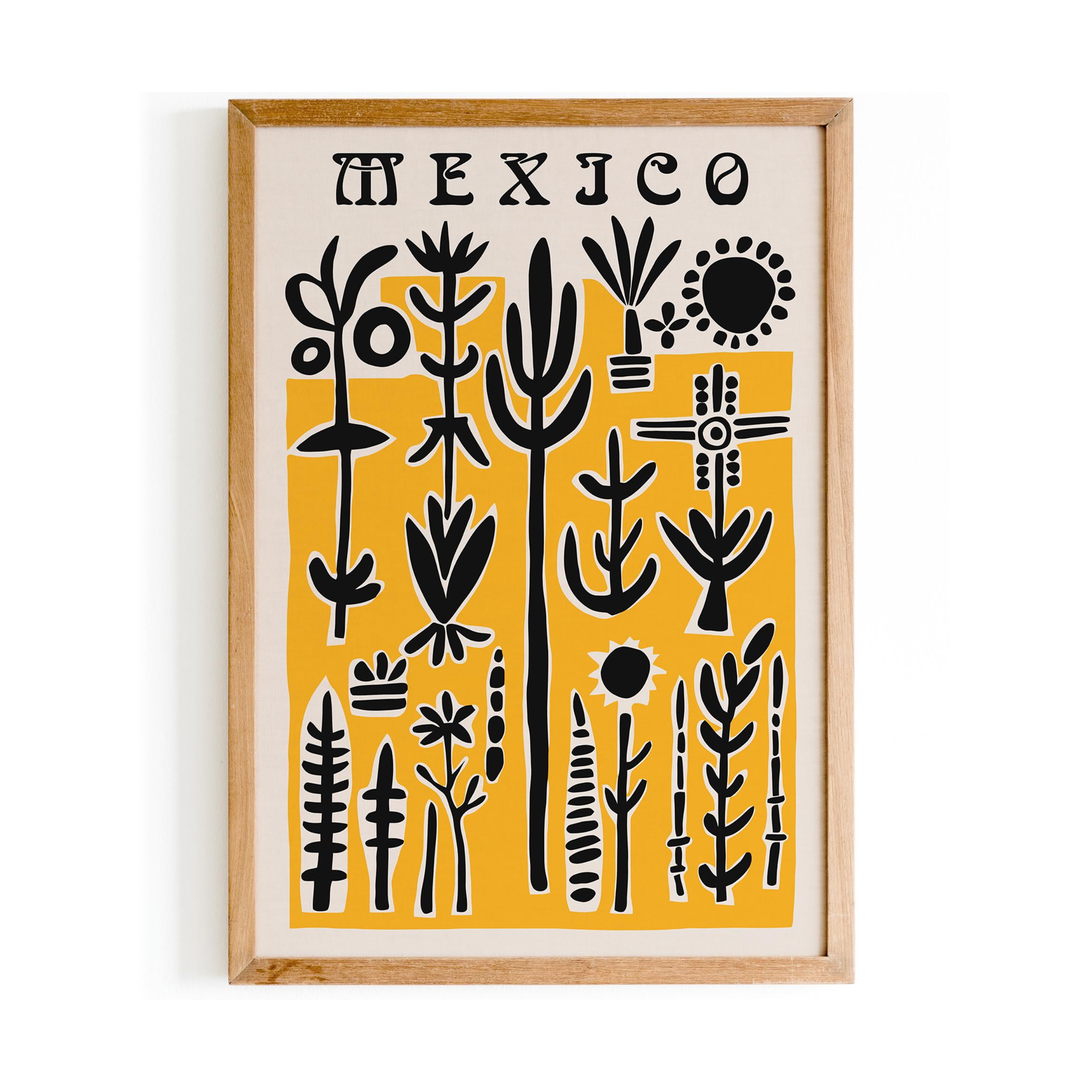 Mexican Folk Art Print: Abstract Botanical Illustration, Yellow Boho ...