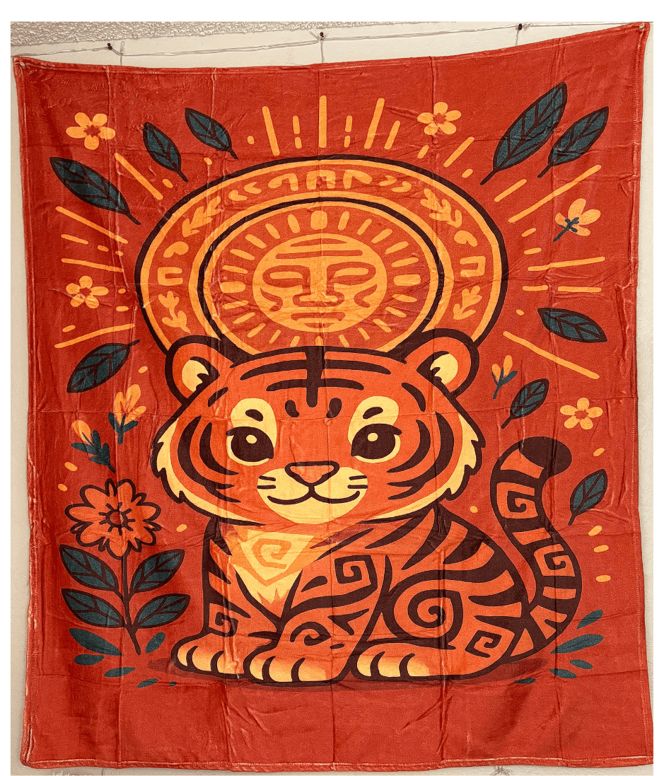 Mexican Folk Art Tiger Blanket – Soft Fleece blanket with Aztec Sun ...