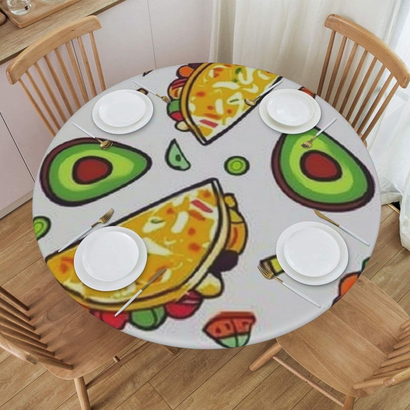 Mexican Food Taco Round Fitted Tablecloth with Elastic Fitted Table ...
