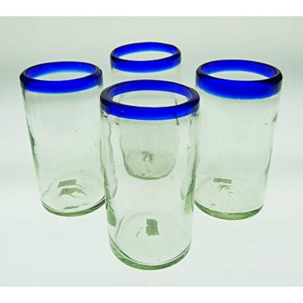 Mexican Glass Blue Rim Tumblers Set of 4, 18 to 20 Oz. - Walmart.com