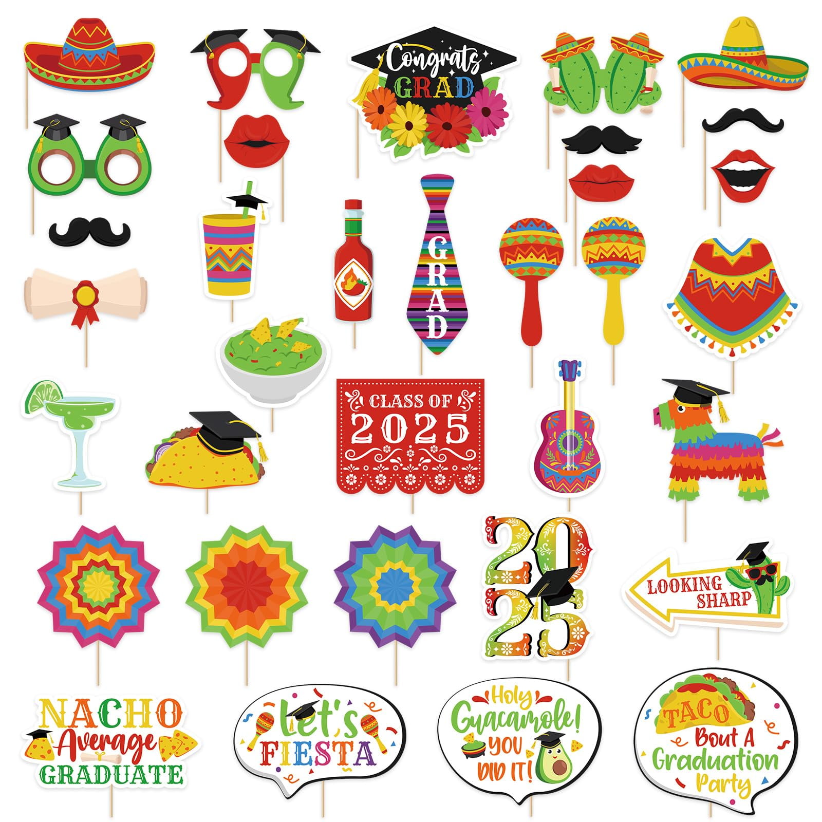 Mexican Graduación PhotoTRDN Booth Props 35 Pcs Graduation Decorations Class of 2025 Taco Bout A ...
