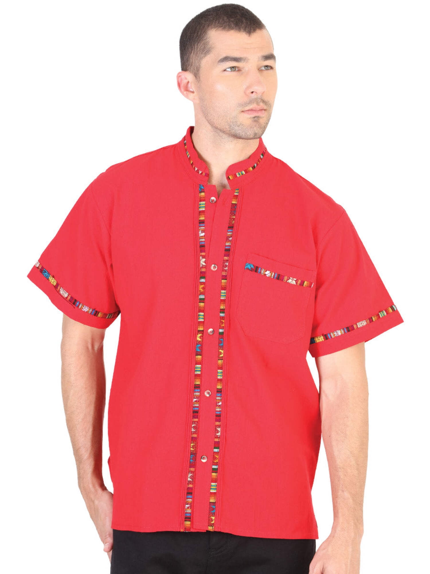 Men's Mexican Artisanal Guayabera Shirt 100% Cotton Red 601820 ...
