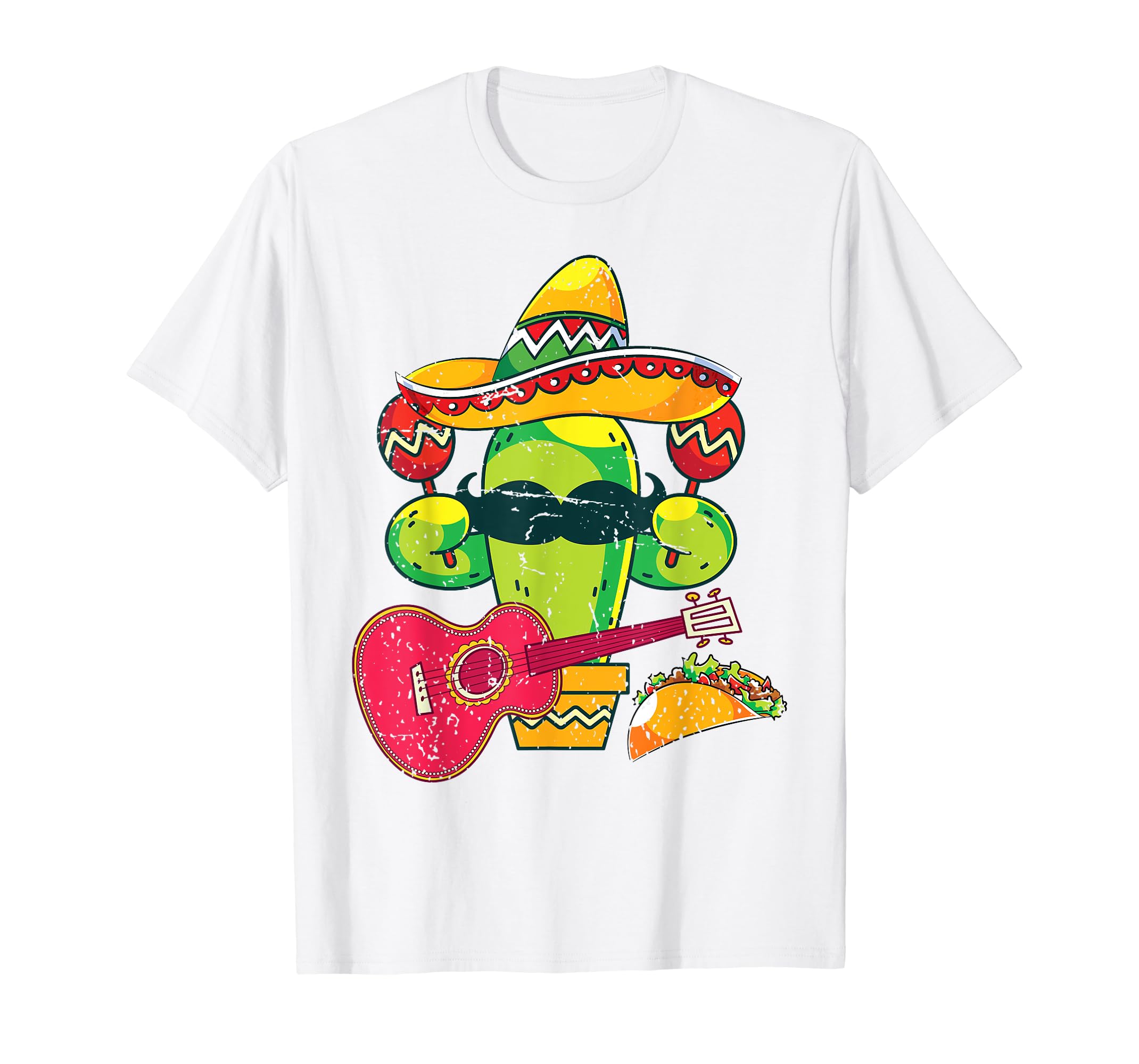 Mexican Guitarist Sombrero Cactus Tacos Guitar Cinco De Mayo T-Shirt ...