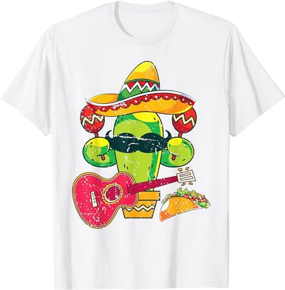 Mexican Guitarist Sombrero Cactus Tacos Guitar Cinco De Mayo T-Shirt ...