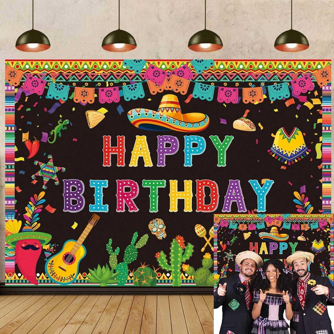 Mexican Happy Birthday Backdrop Mexico Fiesta Themed Cactus Taco ...
