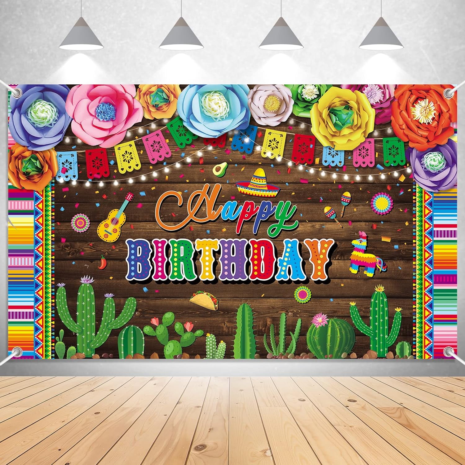 Mexican Happy Birthday Backdrop - Mexican Themed Fiesta Birthday Party ...