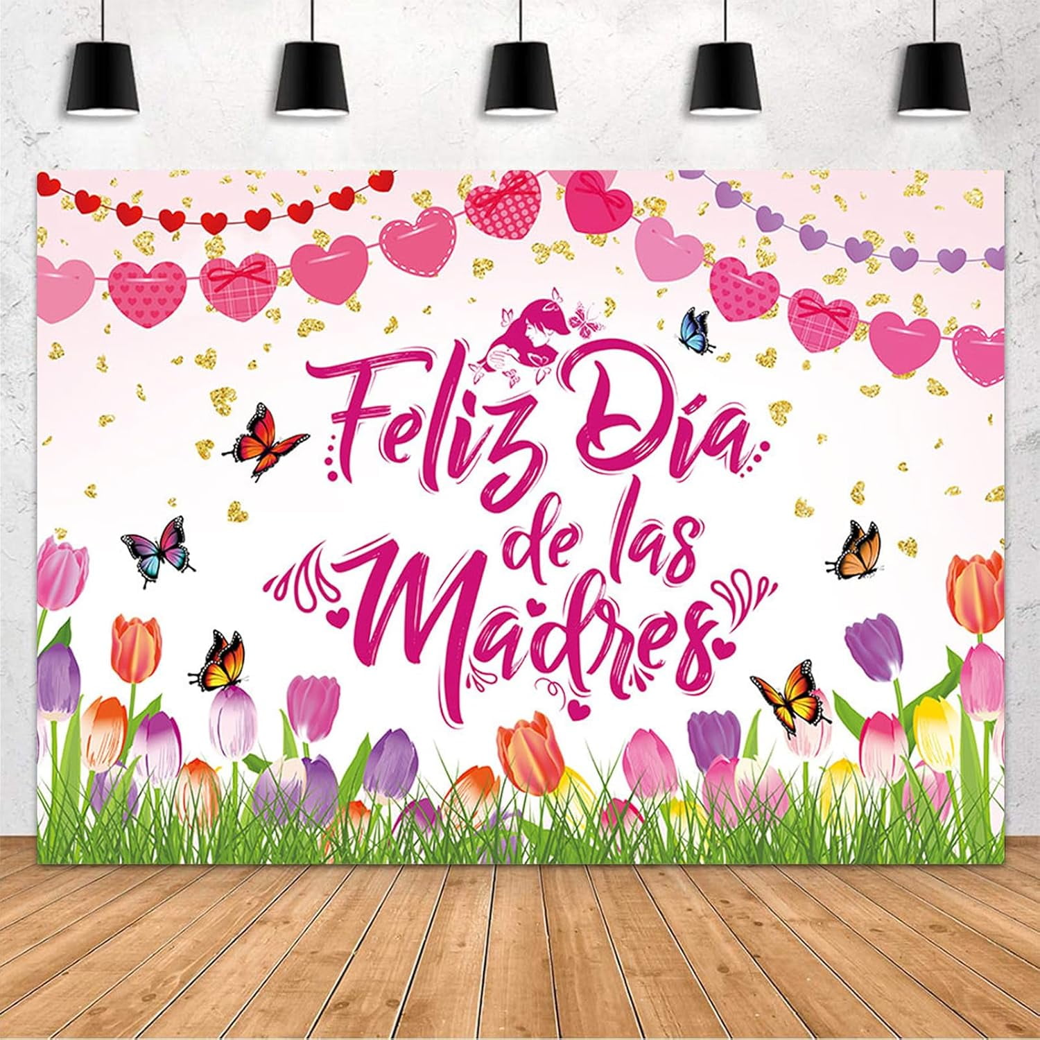 Mexican Happy Mother's Day Backdrop Pink Carnation Love Heart Feliz Día de la Madres Photography ...