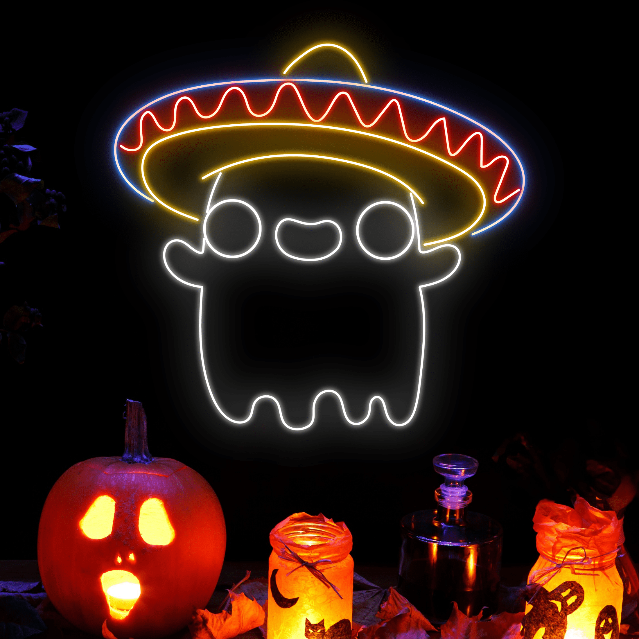 Mexican Hat Ghost Neon Signs, Taco Restaurant Halloween Decor - Walmart.com