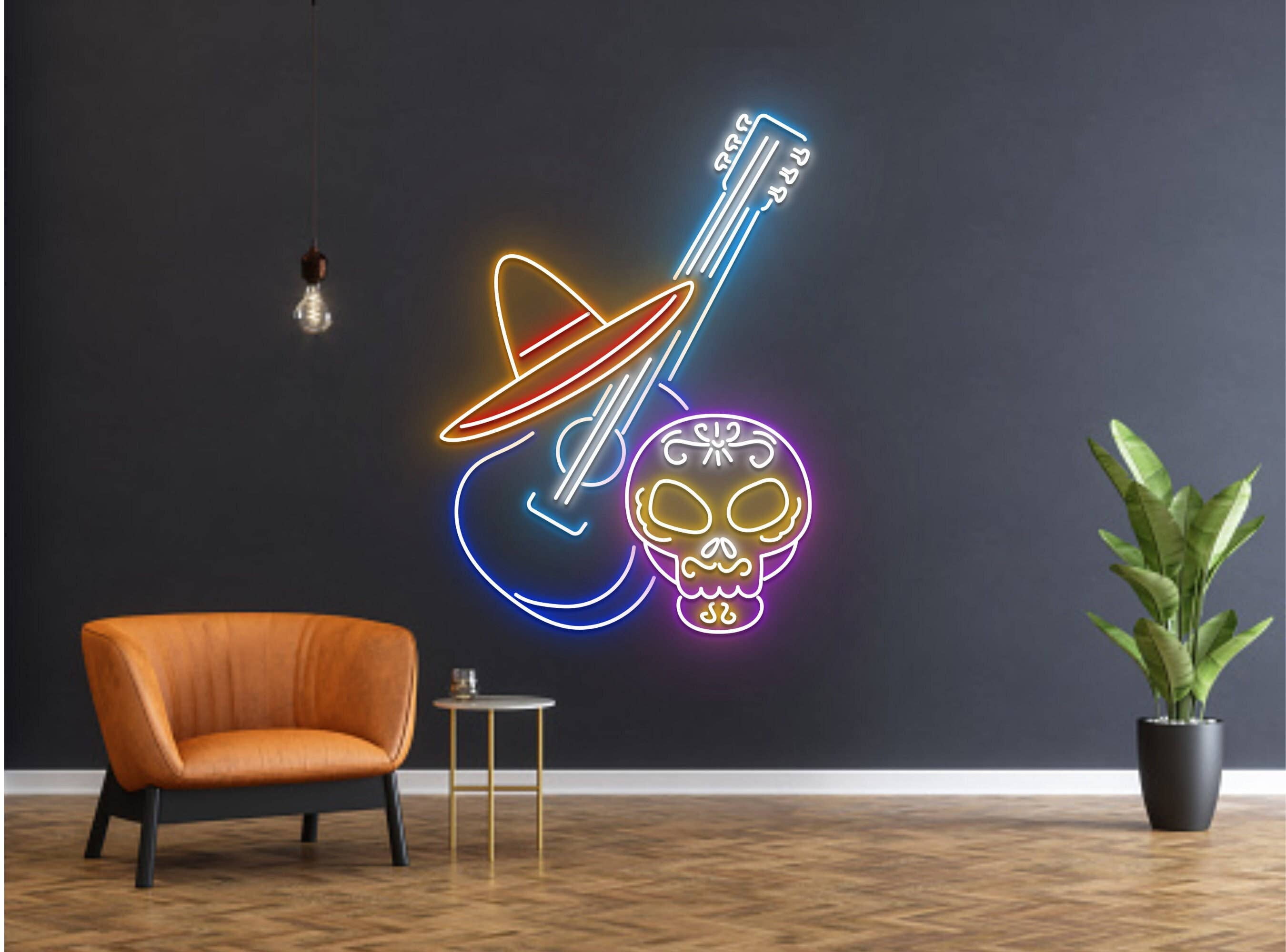 Mexican Head Skull play guitar Neon Sign, Halloween Decor - Walmart.com