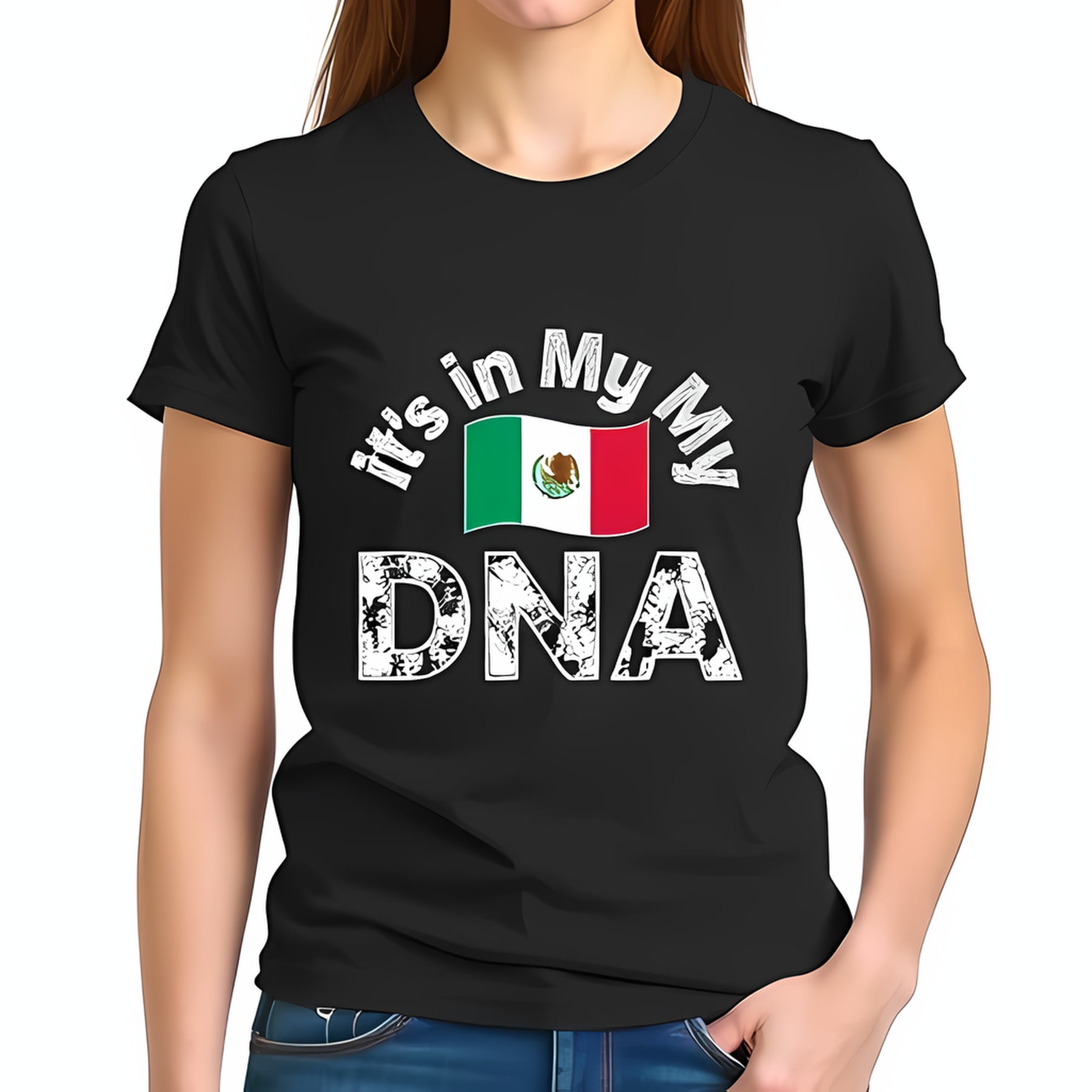 Mexican Heritage T-Shirt - "It's in My DNA" Graphic Design Text Classic Cut Black Tee - Walmart.com