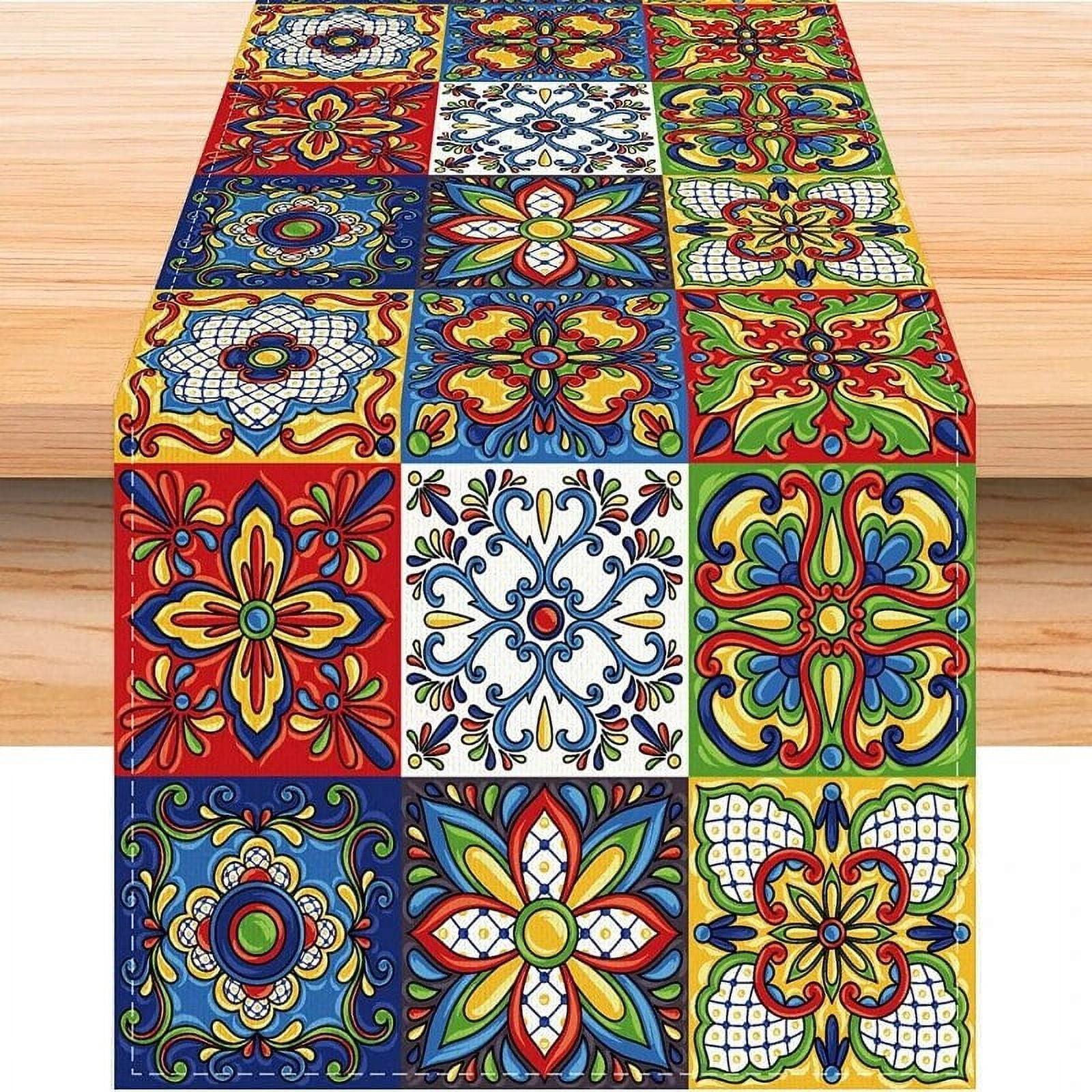 Mexican Holiday Linen Table Runner Bohemia Cinco De Mayo Mexican Themed ...