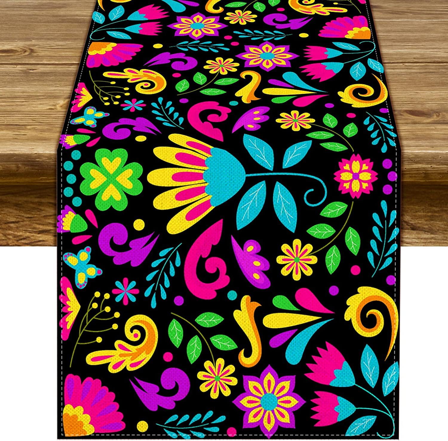 Mexican Holiday Linen Table Runner Bohemia Cinco De Mayo Mexican Themed ...