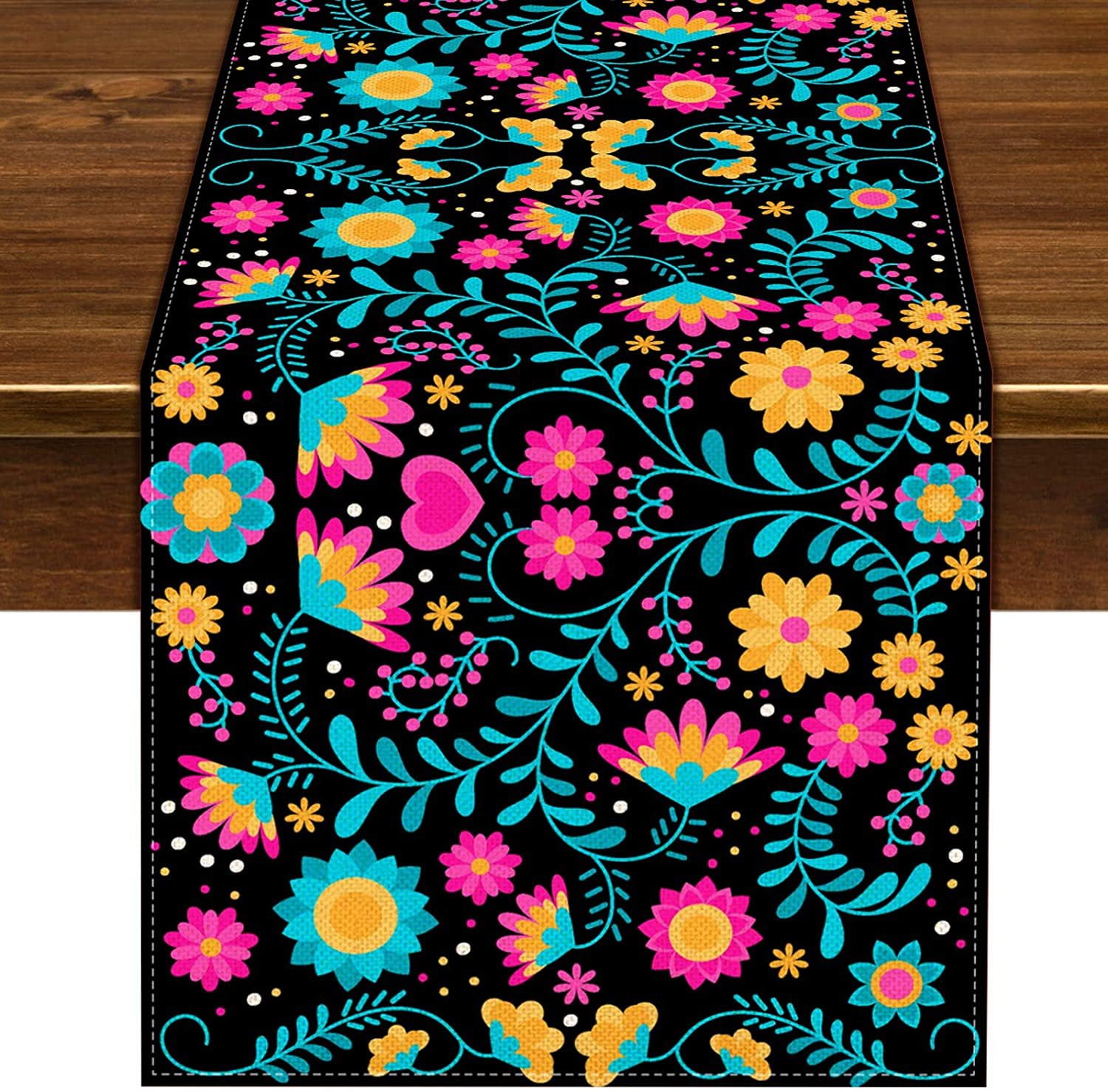Mexican Holiday Linen Table Runner Bohemia Cinco De Mayo Mexican Themed ...