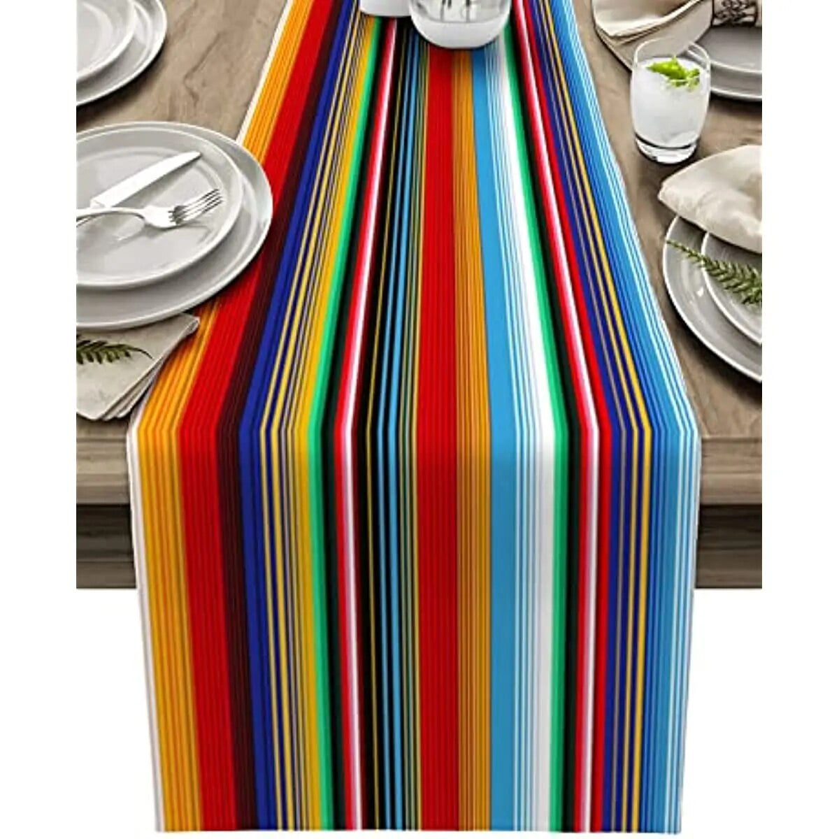 Mexican Horizontal Stripes Linen Table Runners Holiday Party ...