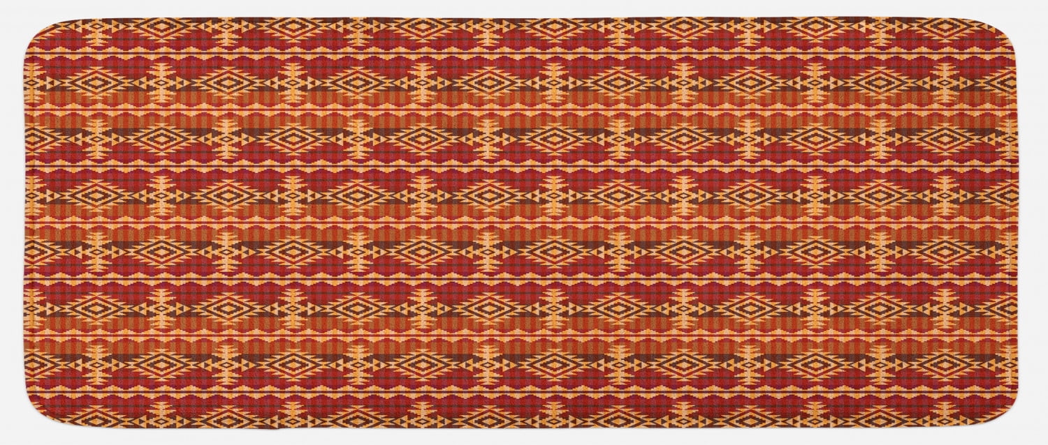 Mexican Kitchen Mat, Aztec Culture Theme Classical Triangles Pattern ...